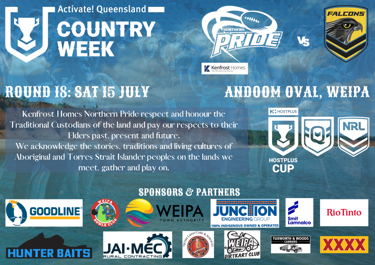 Round 18: Activate Queensland! COUNTRY WEEK - Weipa: Pride v Falcons ...